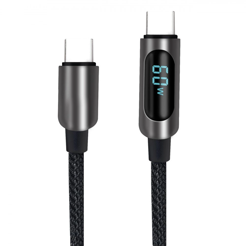 Datenkabel mit Digitalanzeige Typ-C > Typ-C 1.2m Alu-Gehäuse,